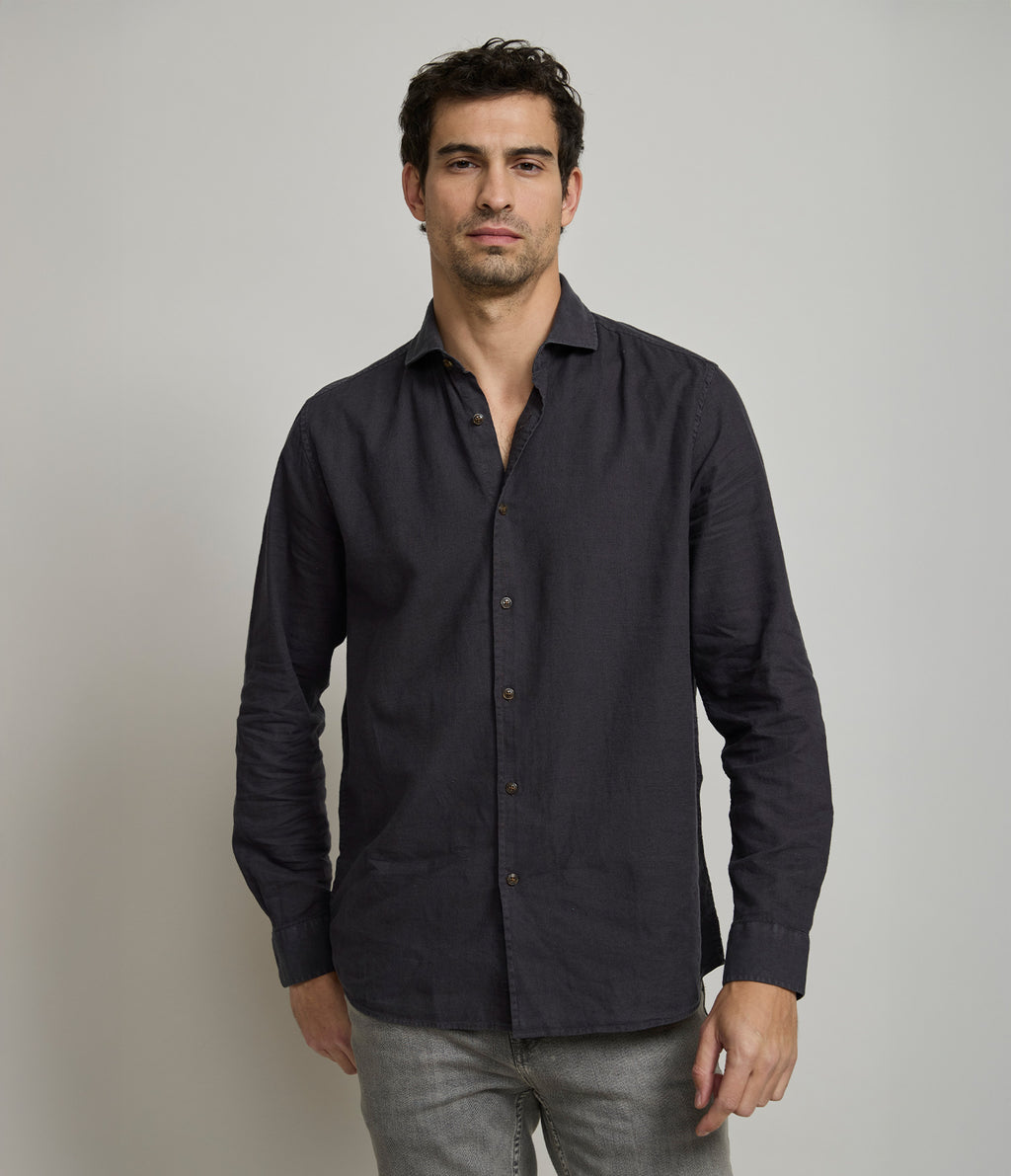 The Qualis - Camisa Hombre Lino Algodón Manga Larga Silven Gris