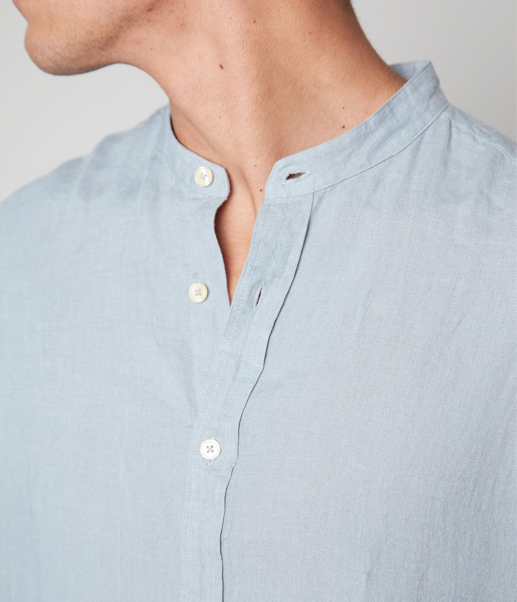 The Qualis - Camisa Hombre 100% lino Cuello Mao Saonna Manga Larga ...