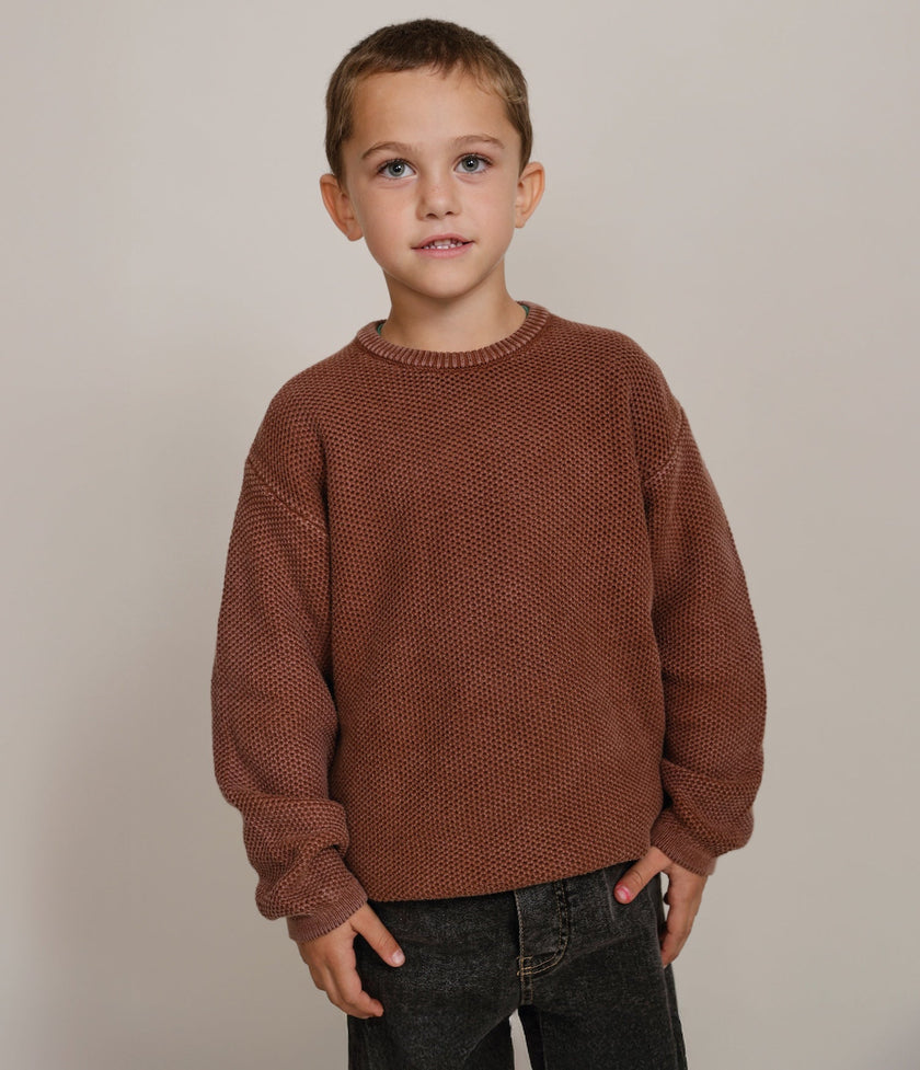 The Qualis - Sweater Niño 100% algodón Waffle Terracota